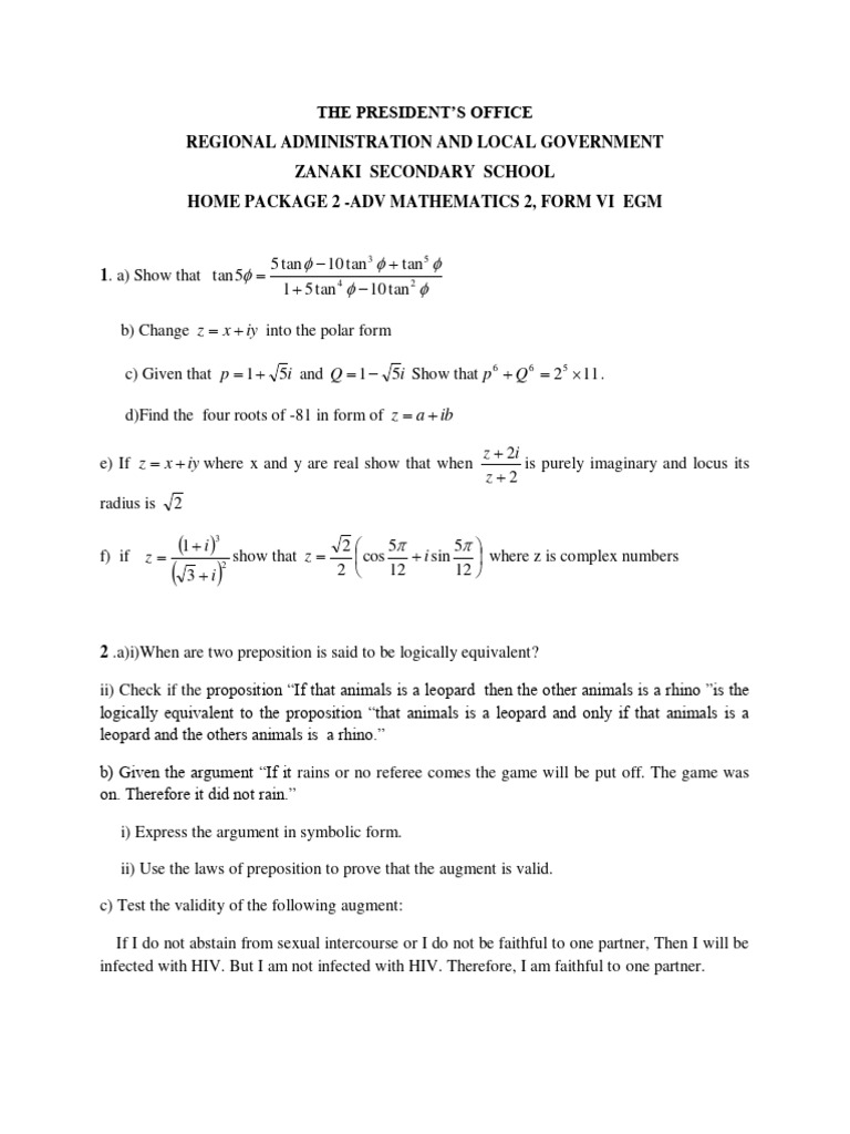 Advanced Math Problems for Form VI | PDF | Mathematical Objects | Geometry