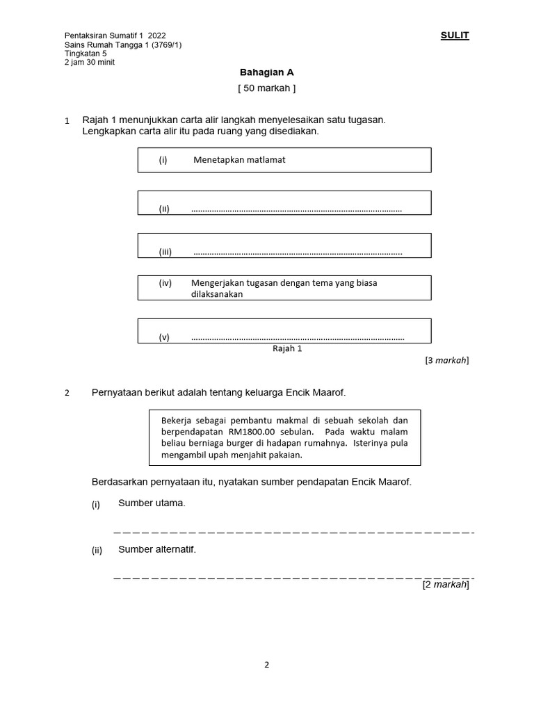 Soalan Penilaian Sumatif 1 T.5 2022 | PDF