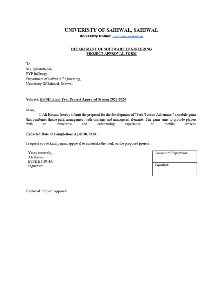 Final Year Project Approval Request | PDF | Technology & Engineering