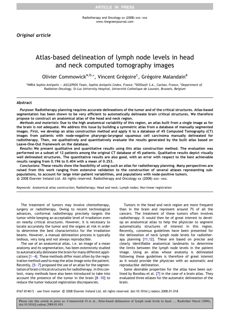 Atlas-Based Lymph Node Delineation | PDF | Radiation Therapy | Image ...