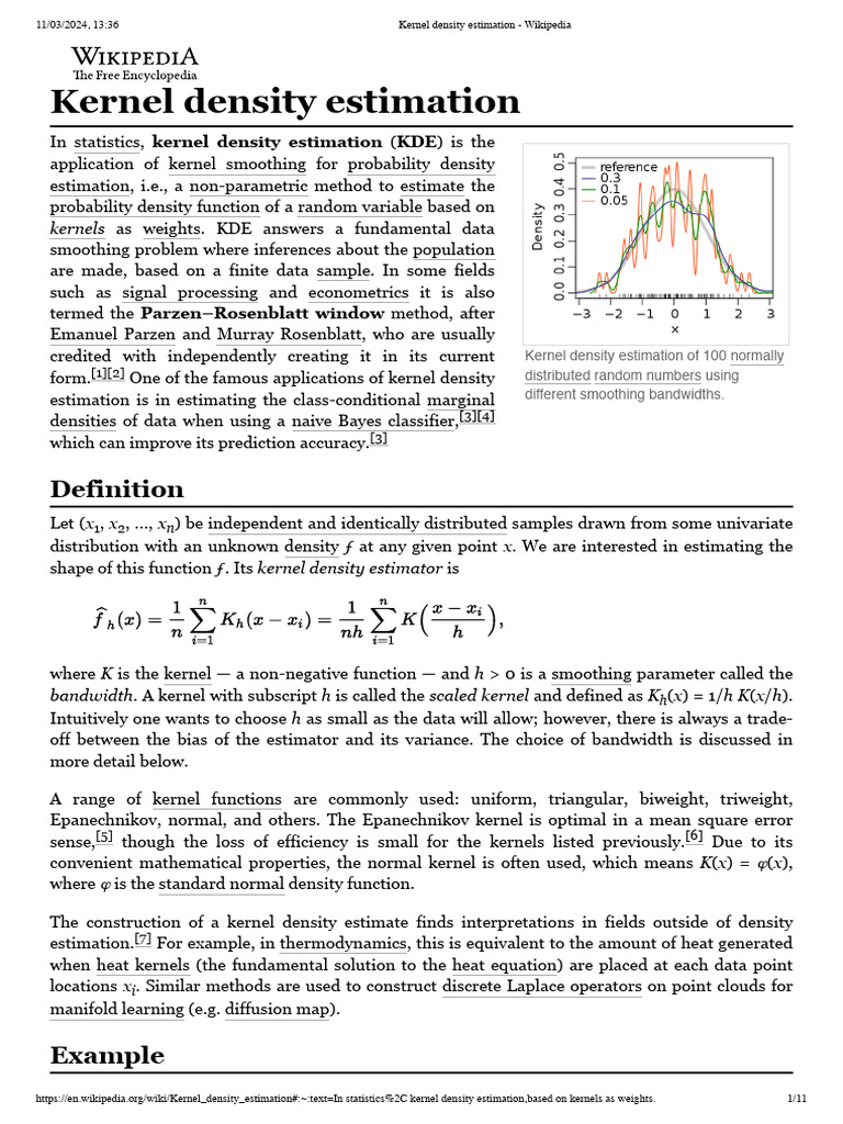 Kernel Density Estimation - Wikipedia | PDF | Statistical Theory ...
