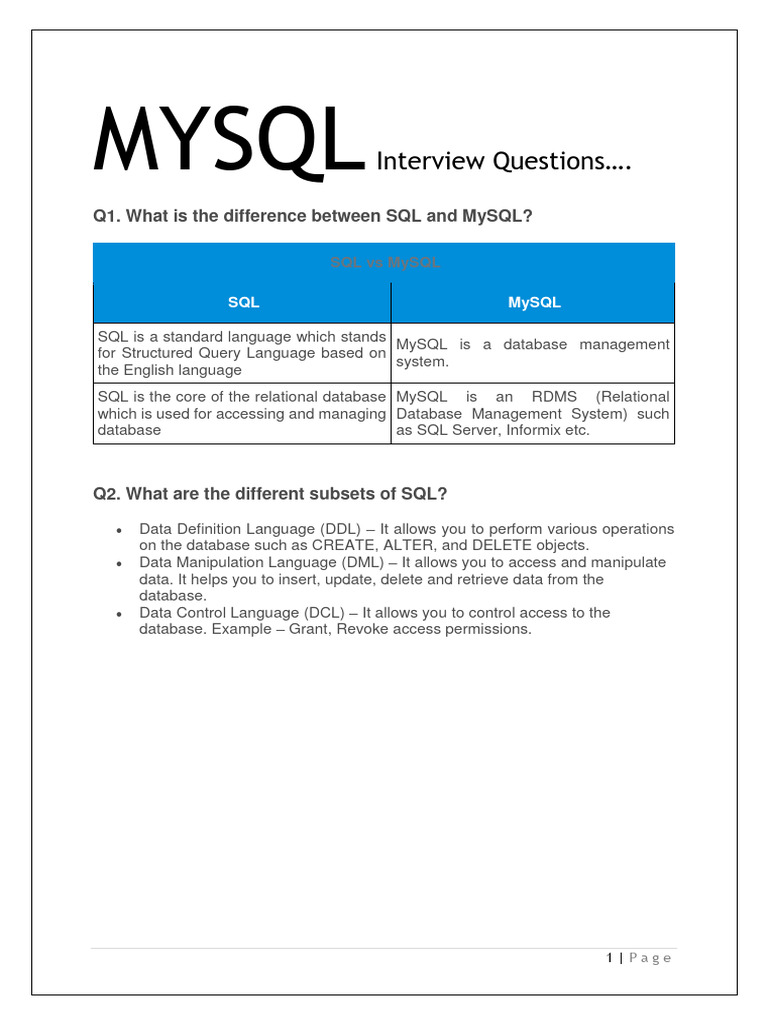 MYSQL Interview Questions | PDF | Relational Database | Database Index
