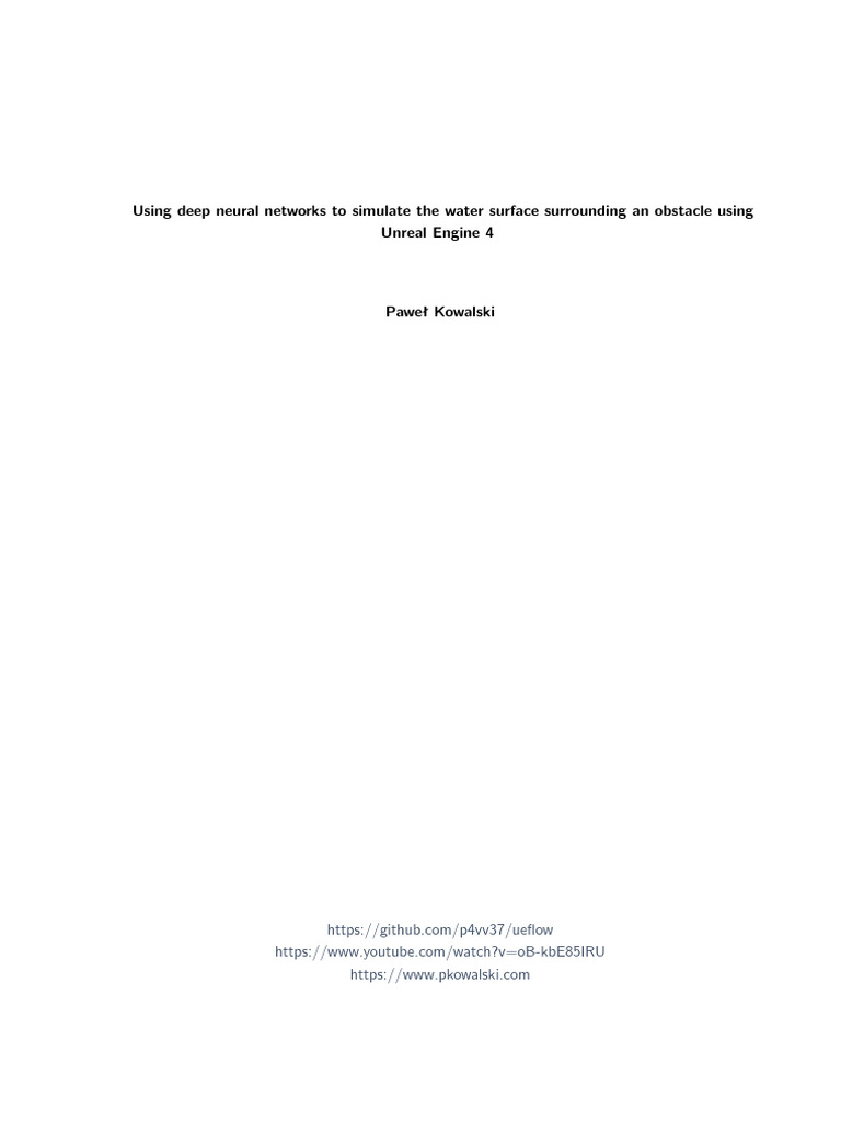 Using Deep Neural Networks To Simulate The Water Surface Surrounding An Obstacle Using Unreal