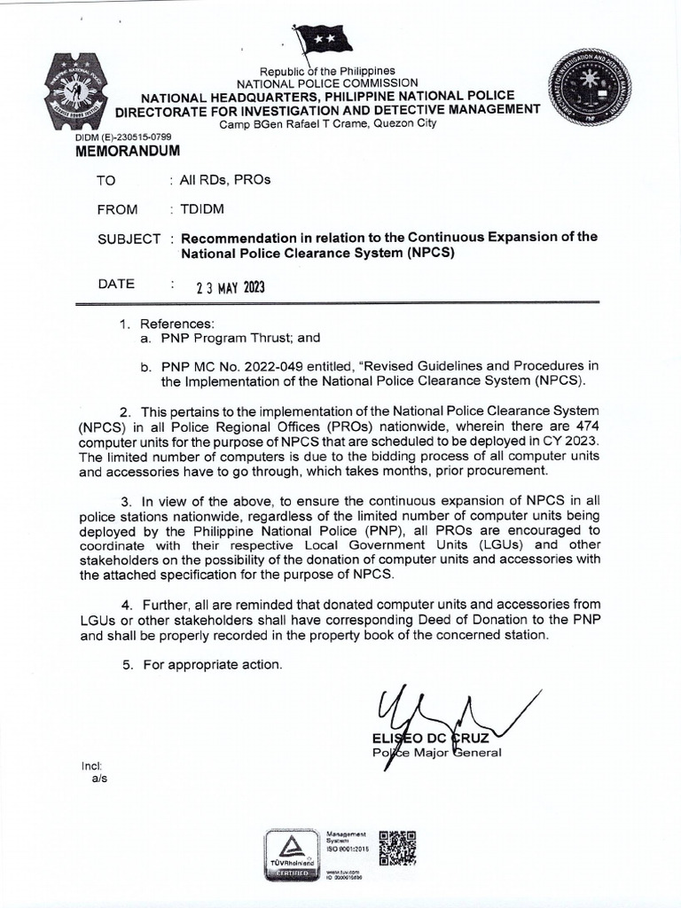 Recommendation in Relation To The Continuous Expansion of The National Police Clearance System ...