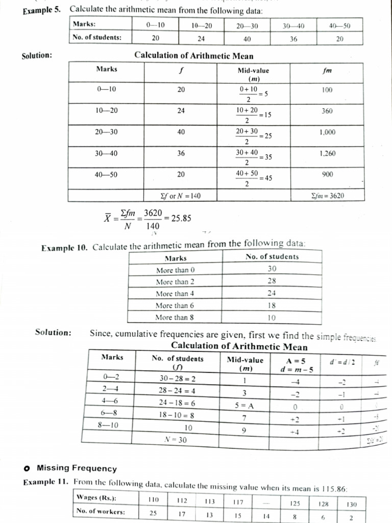 Business Statistics Notes - Numericals | PDF | Mean | Arithmetic Mean
