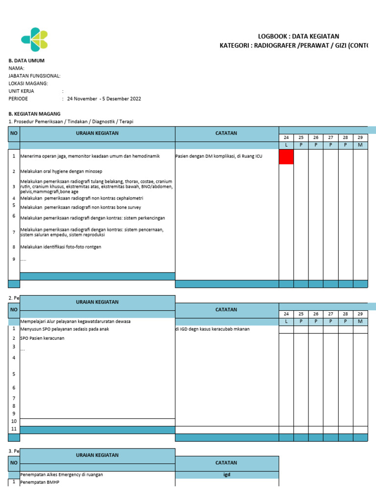 Format Logbook Tim Bedah Intan, Sara, Ati | PDF