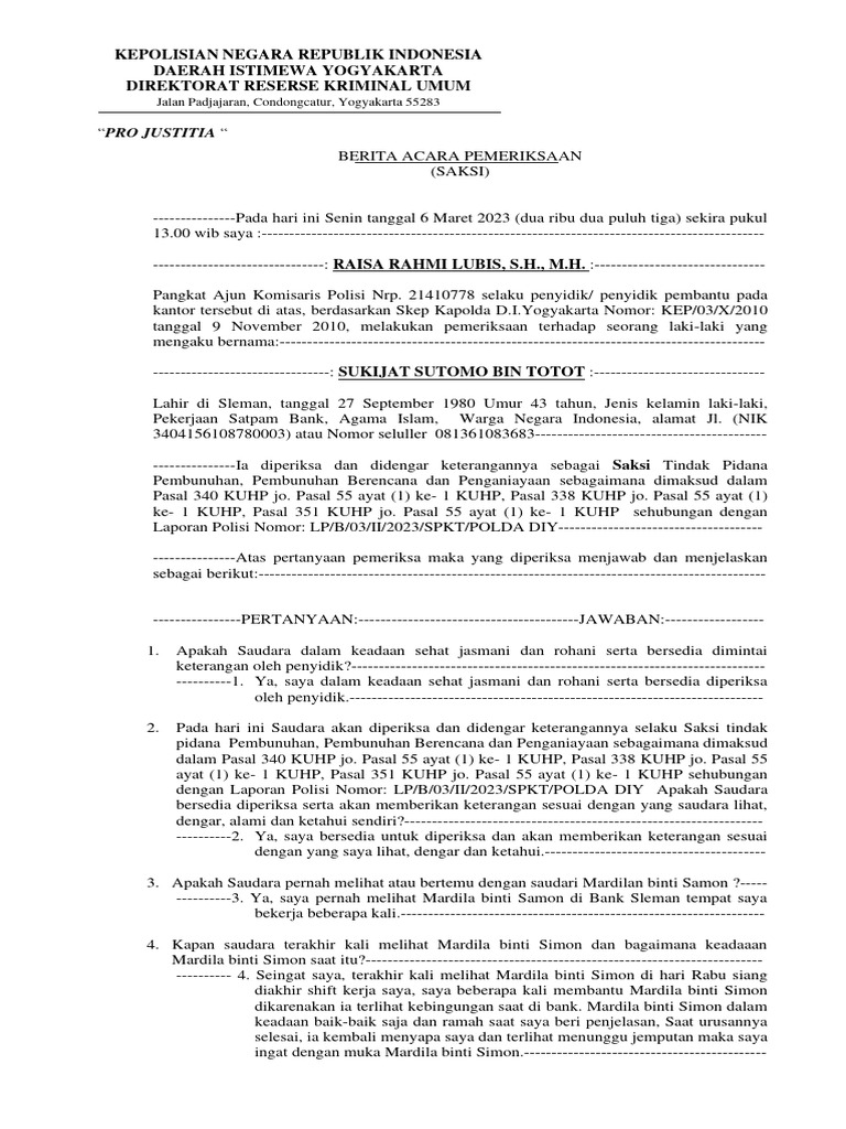 BAP Saksi Satpam Bank | PDF