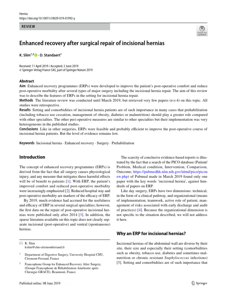 Enhanced Recovery After Surgical Repair of Incisional Hernias | PDF ...