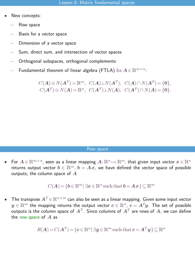 Matrix Fundamental Subspaces | PDF | Linear Subspace | Vector Space