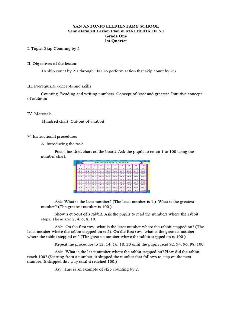 Lesson Plan in Skip Counting by 2s | PDF | Cognition | Mathematics