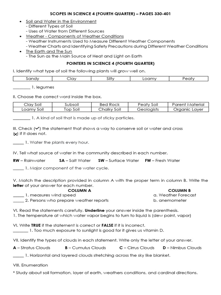 Scope - Pointers in Science 4 Fourth Quarter | PDF | Science & Mathematics