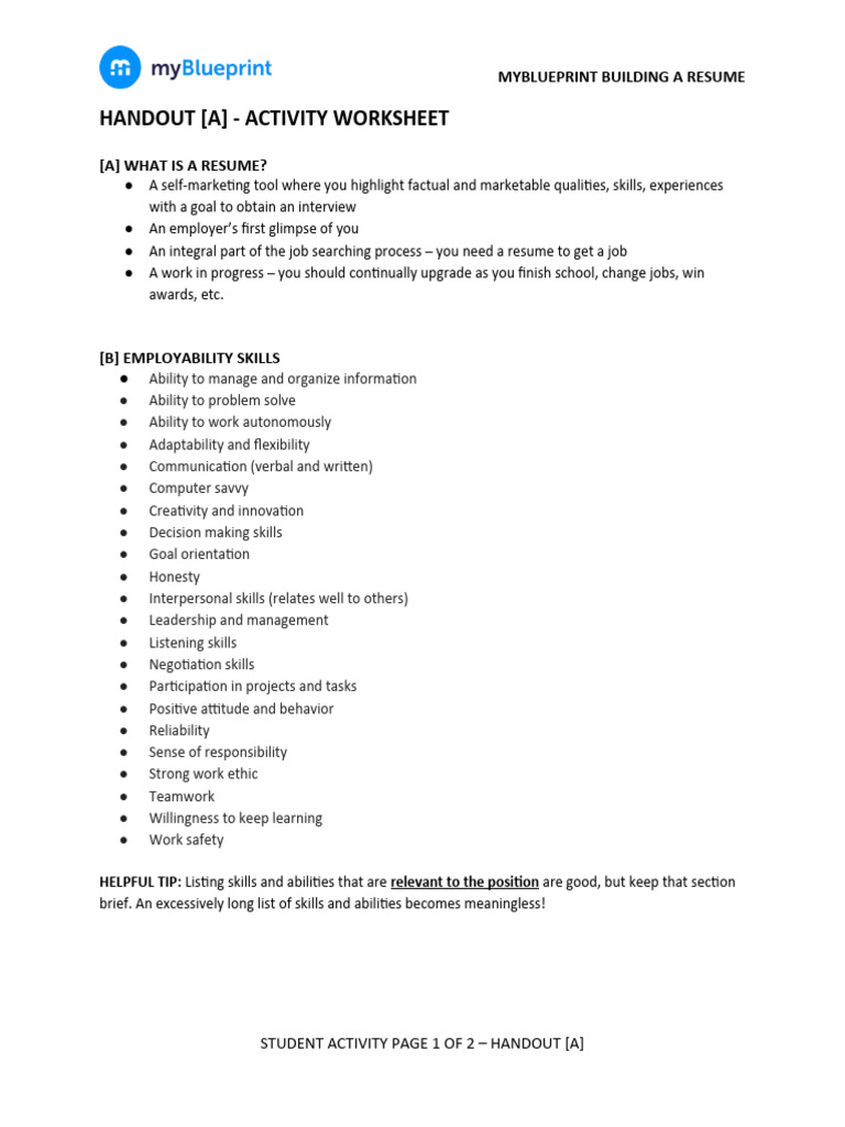 37 - Resume - Building - Activity | PDF | Résumé | Skill