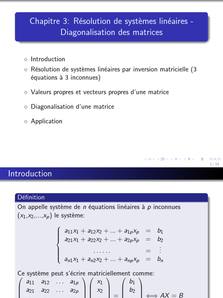 Résolution de systèmes linéaires et diagonalisation | PDF | Valeur ...
