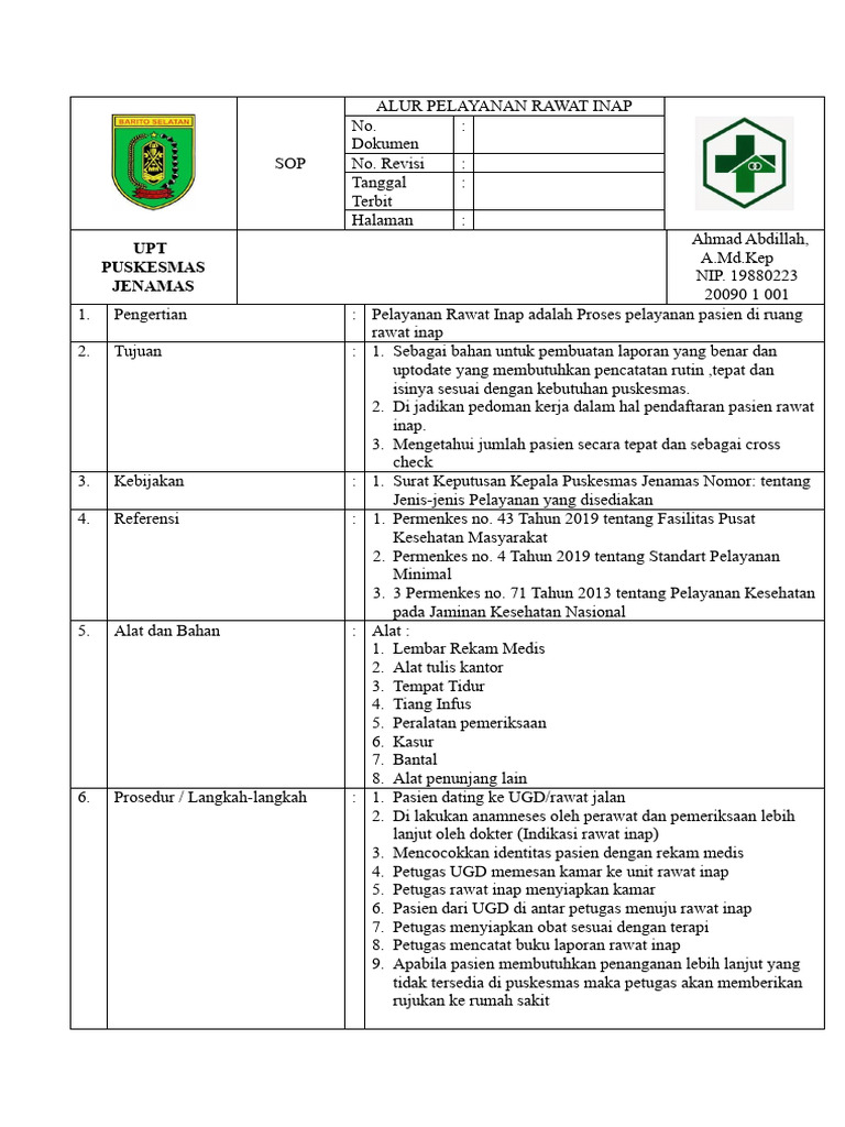 SOP Alur Pelayanan Ranap | PDF