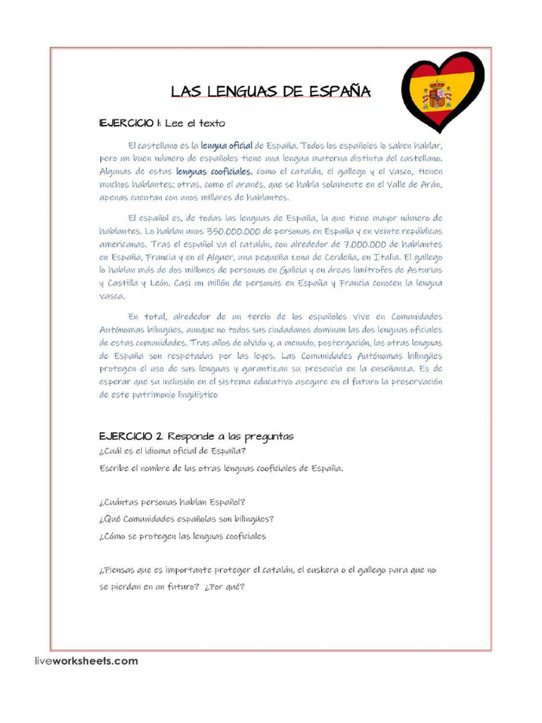 Worksheet Lengua de España | PDF
