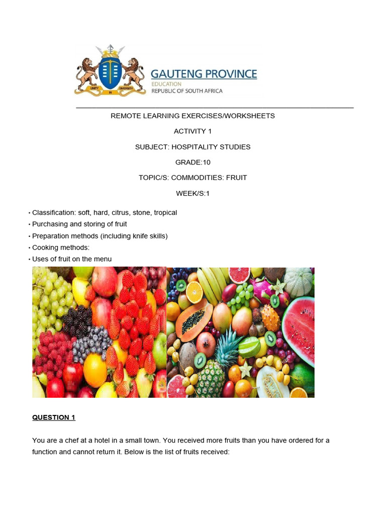 Grade 10 Hospitality Studies Worksheets | PDF | Pancake | Salad