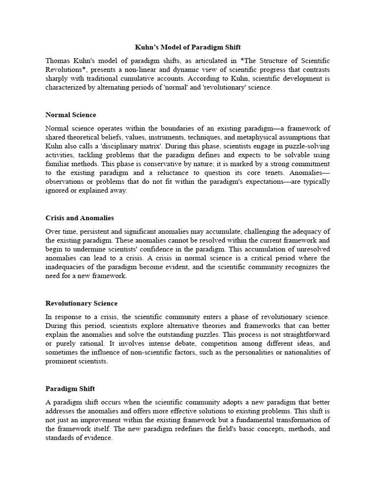 Kuhn's Model of Paradigm Shift | PDF | Science | Academic Discipline ...