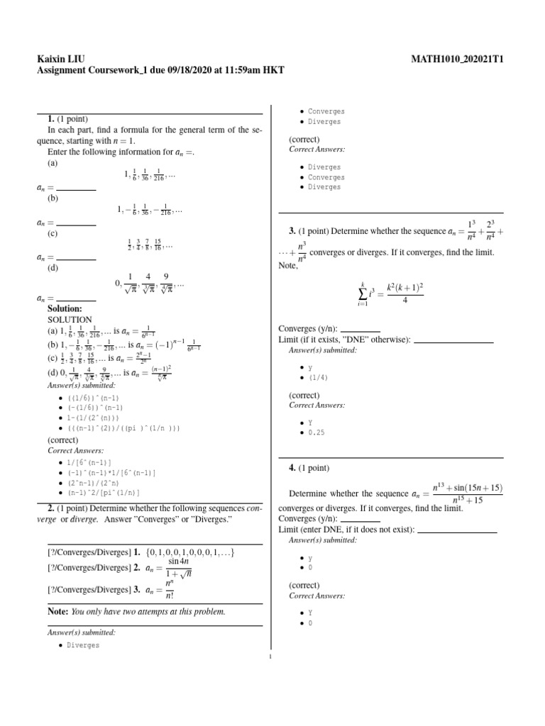 Sequence Convergence and Divergence Analysis | PDF | Limit (Mathematics ...