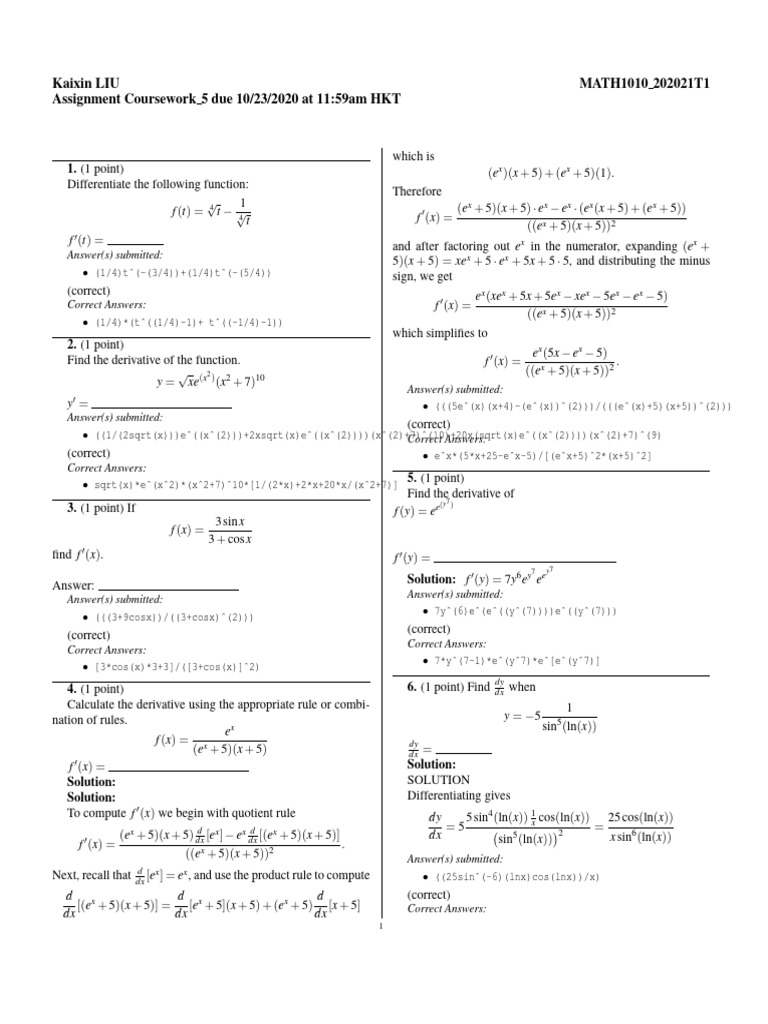 MATH1010 202021T1.1155157277.Coursework 5 | PDF | Functions And Mappings | Complex Analysis