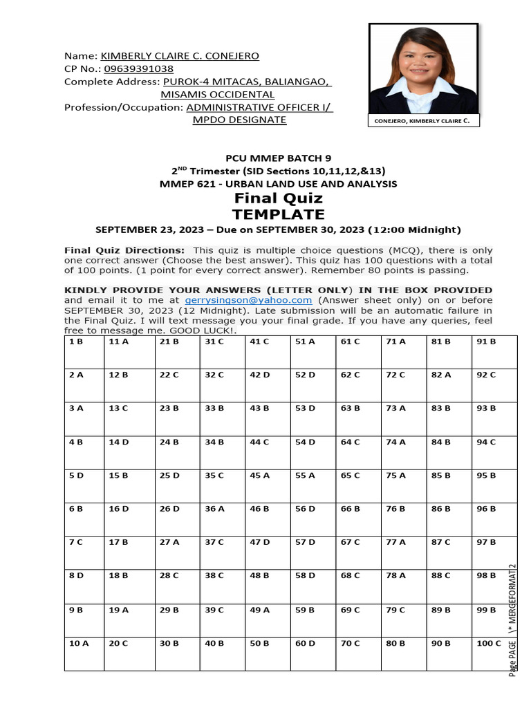 Final Quiz Template Mmep 621 Batch 9 Sid Sections 10-11-12-13 Sept 23 2023 | PDF | Urban Sprawl ...