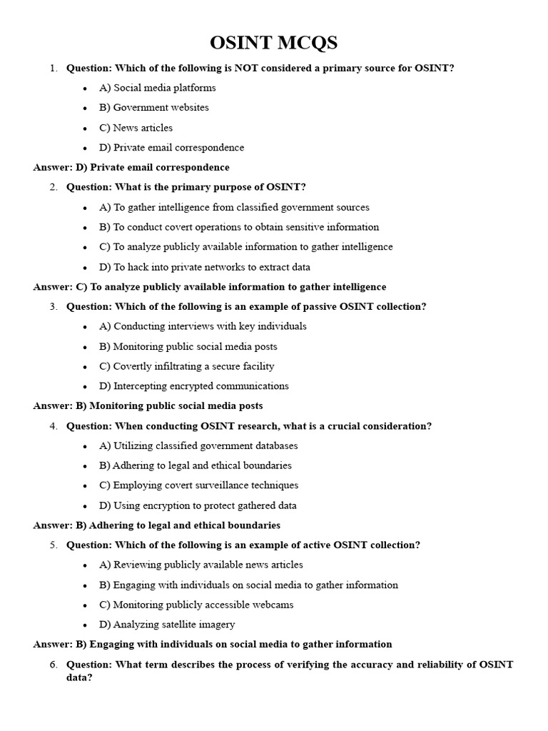 Osint MCQS | Download Free PDF | Surveillance | Popular Culture & Media ...