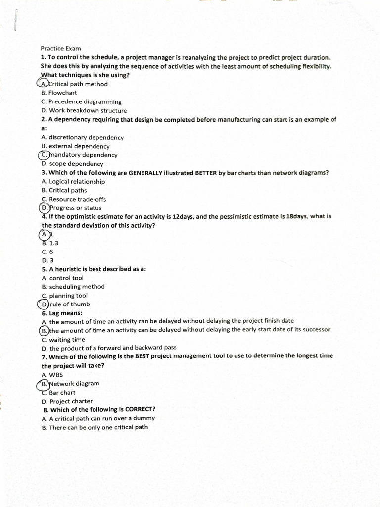 Project Schedule Management Test 1 | PDF