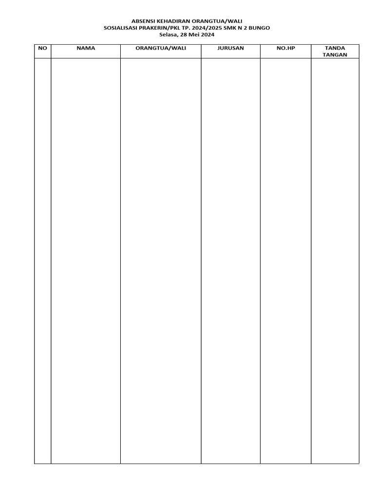 Absensi Kehadiran Ortu PKL 2024 | PDF