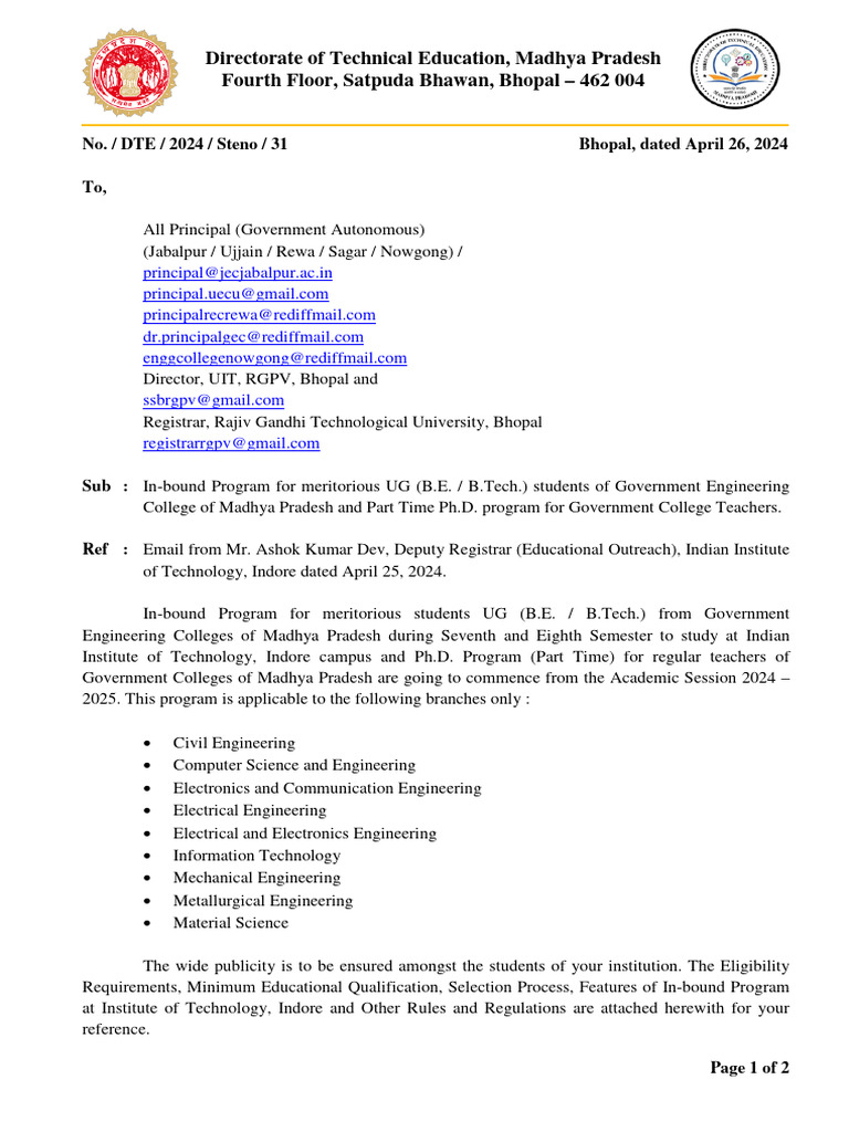 LETTER_2_PRINCIPALS_N_DIRECTOR_UIT_26042024 | PDF | Engineering | Physical Sciences