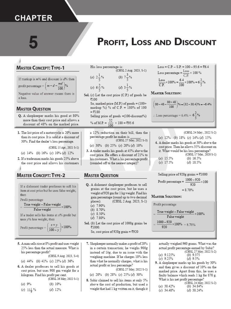 Profit, Loss and Discount | PDF | Percentage | Prices