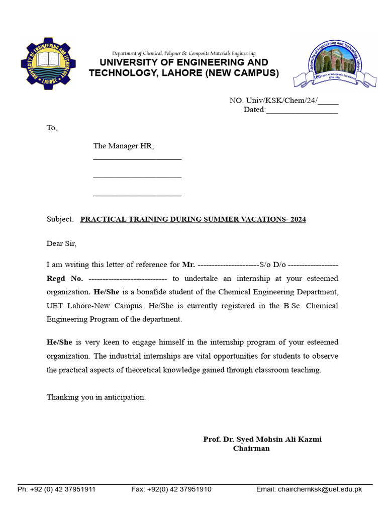 Internship Recommendation Letter Format | PDF