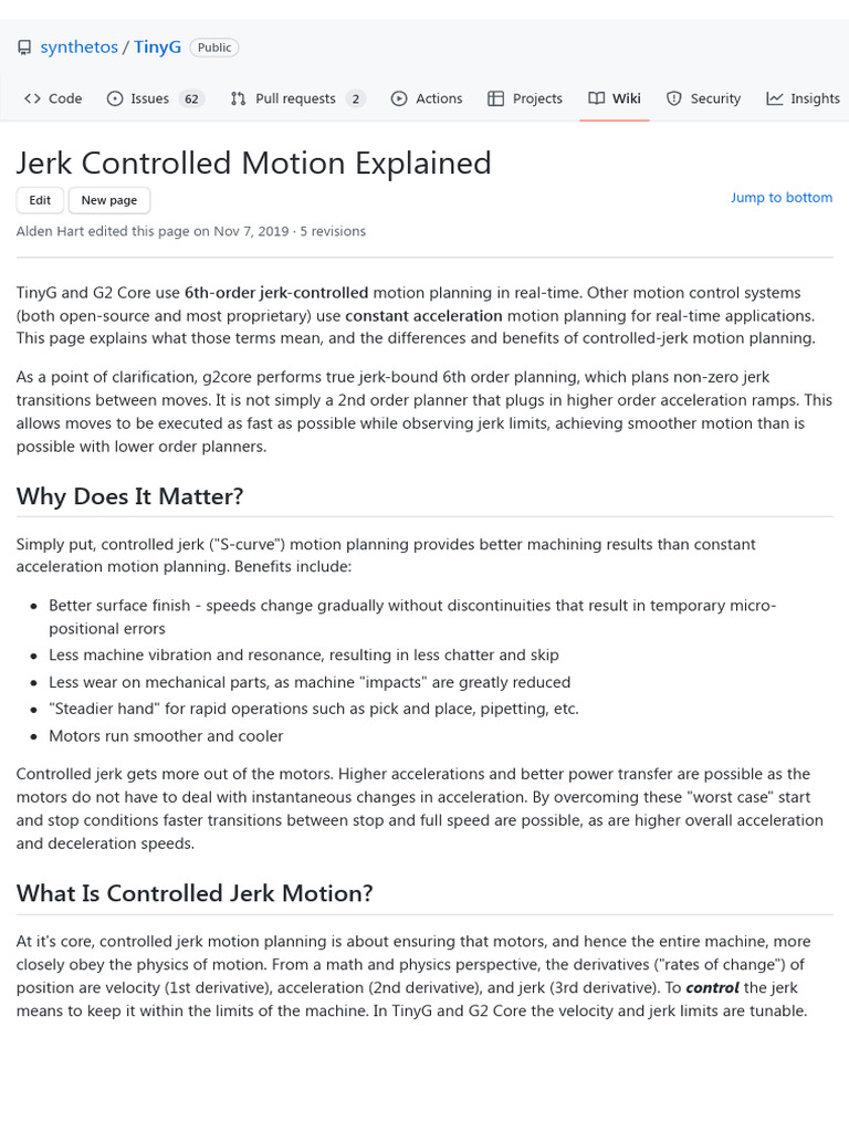 Jerk Controlled Motion Explained Synthetos - TinyG Wiki | PDF | Acceleration | Derivative