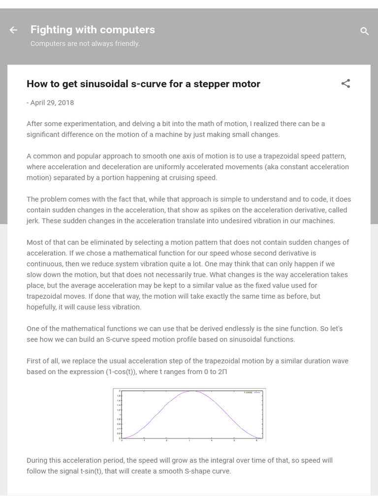 How To Get Sinusoidal S Curve For A Stepper Motor Pdf Acceleration Trigonometric Functions