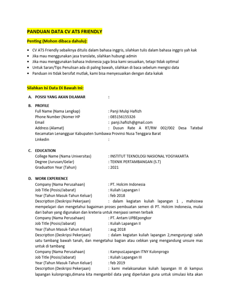 Format CV Ats Friendly | PDF
