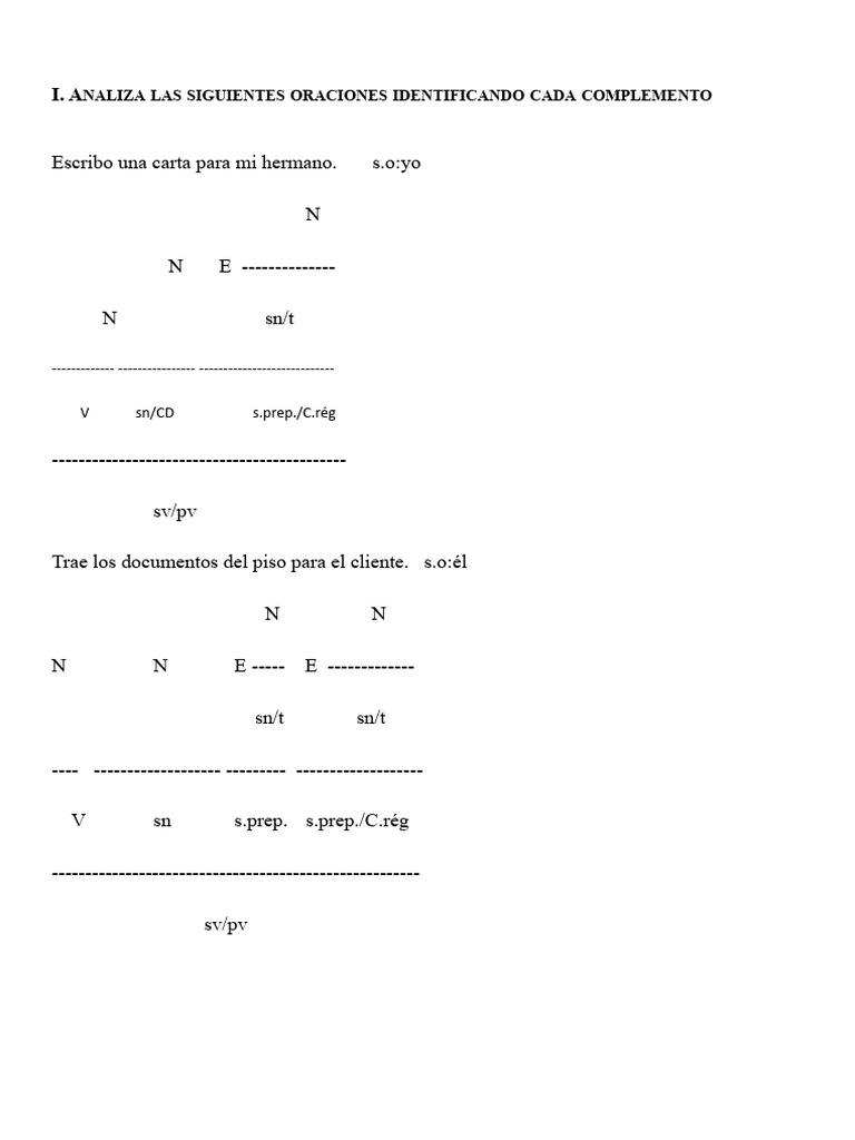 Ejercicios Sintaxis. CD - CI.Atrib - Pvo | PDF