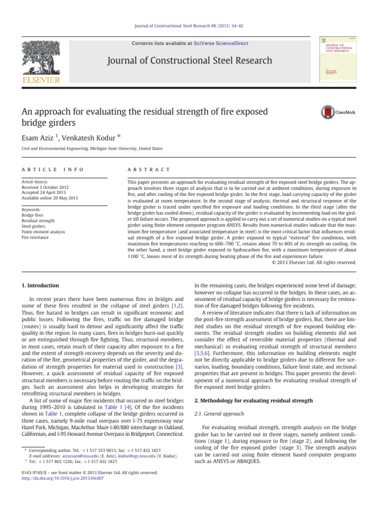 An Approach For Evaluating The Residual Strength of Fire Exposed Bridge ...