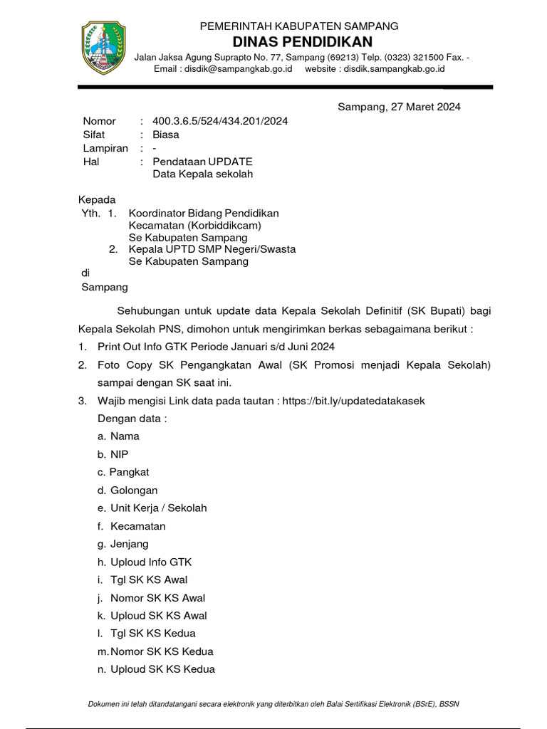 Pendataan Update Data Kasek | PDF Pendataan Update Data Kasek | PDF