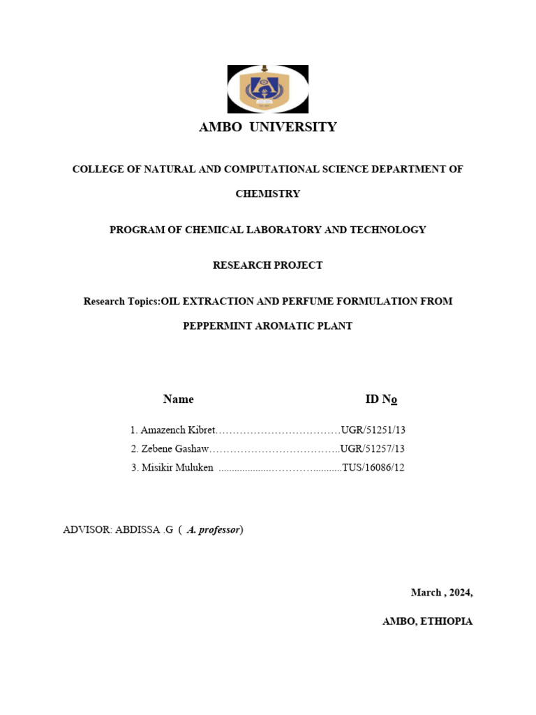 Chemistry Laboratory Student Project Reaserch | PDF | Perfume ...