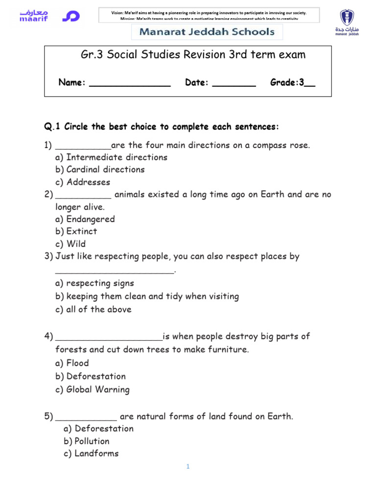 Gr. 3 Third Term SSE Revision Worksheet | PDF | Natural Environment ...