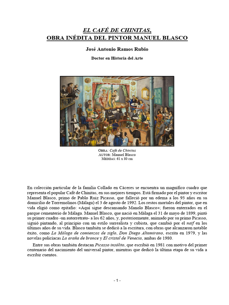El Cafe de Chinitas Obra Inedita Del Pintor Manuel Blasco 989456 | PDF ...
