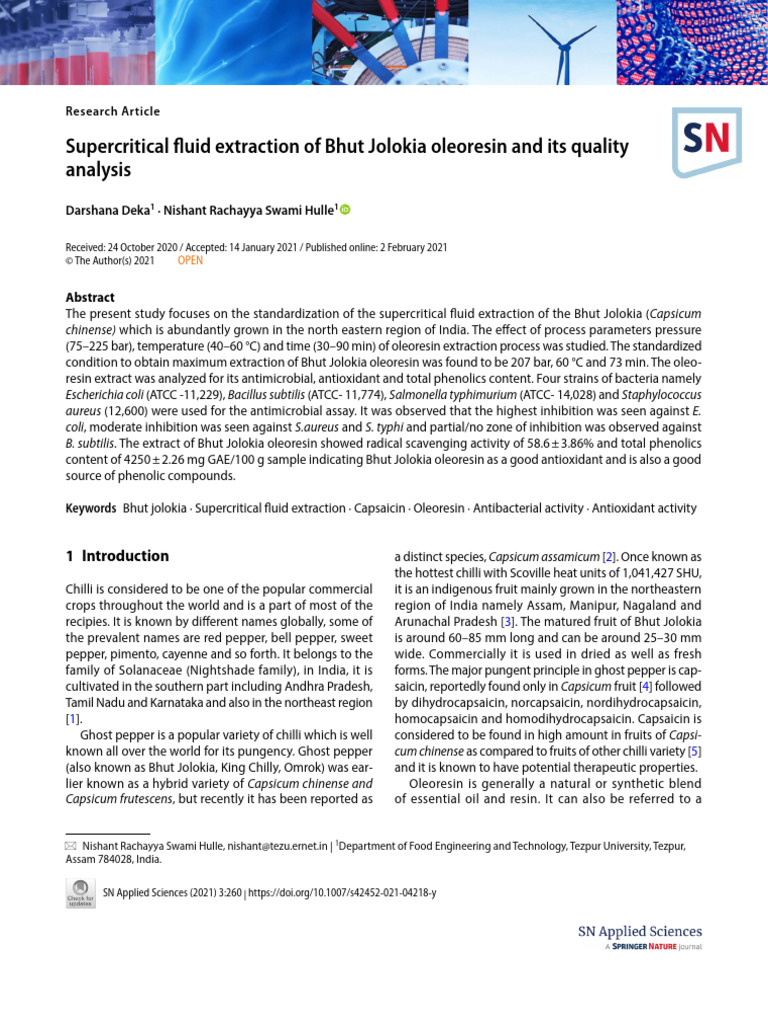 Supercritical Fluid Extraction of Bhut Jolokia Oleoresin and Its Quality Analysis | Download ...