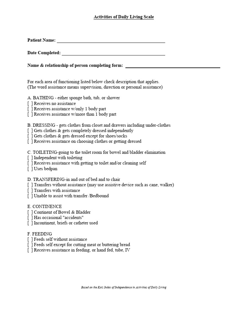 Activities Of Daily Living Scale Adls Iadls Scale Pdf