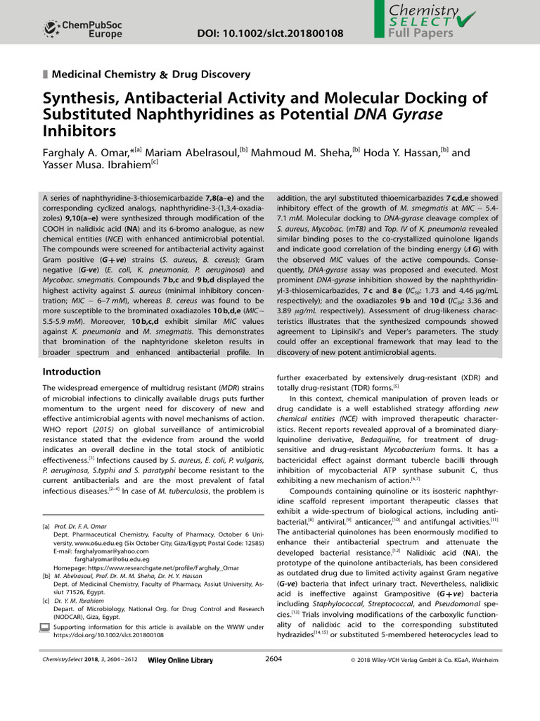 1 - Potential DNA Gyrase Inhibitor Omar Et Al 2018 | PDF | Multiple ...