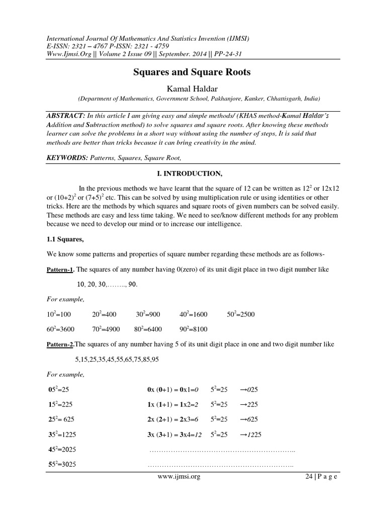 Squares and Square Roots | PDF | Numbers | Subtraction