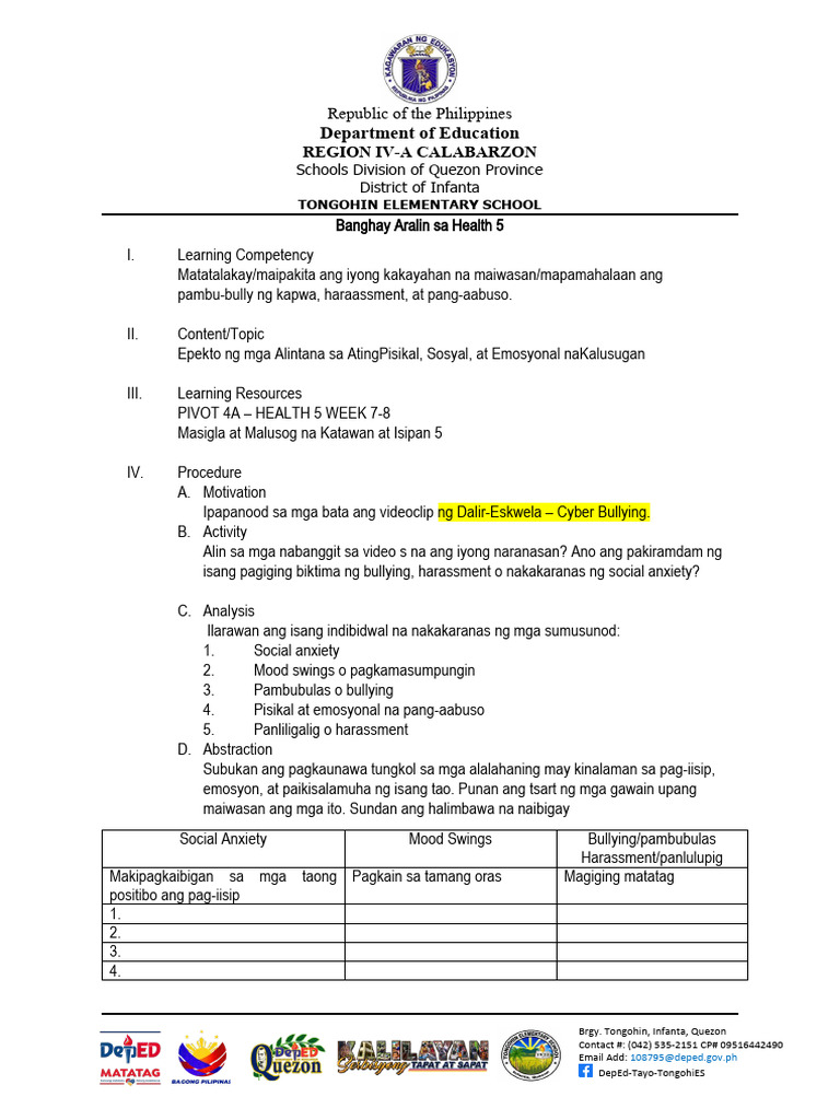 Output Inset Lesson Plan | PDF