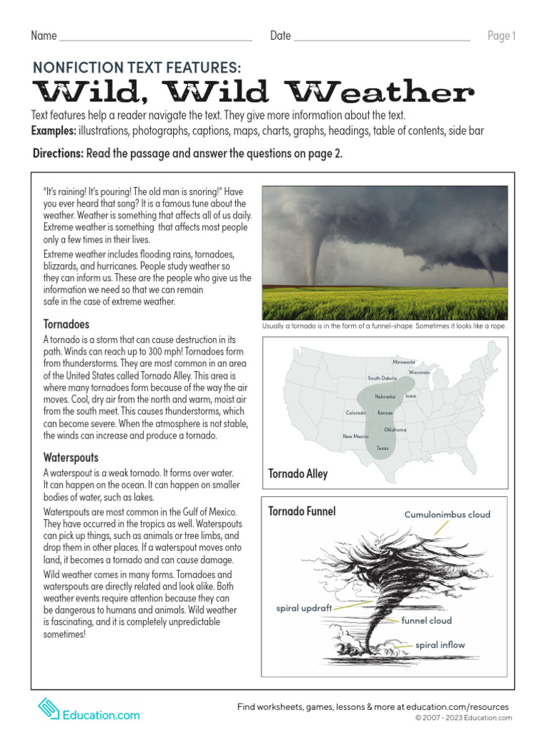 Nonfiction Text Features Wild Wild Weather | PDF | Tornadoes | Weather