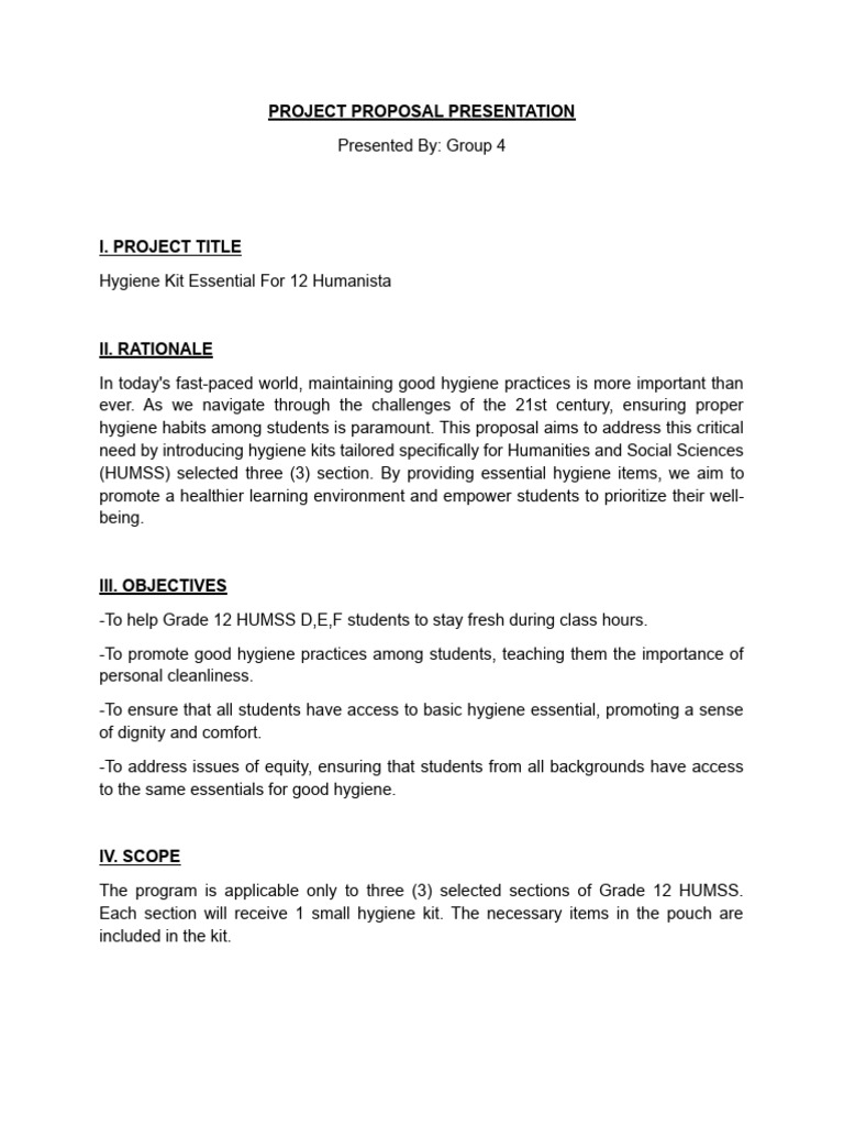 PROJECT-PROPOSAL- GRADE 12 | PDF | Hygiene