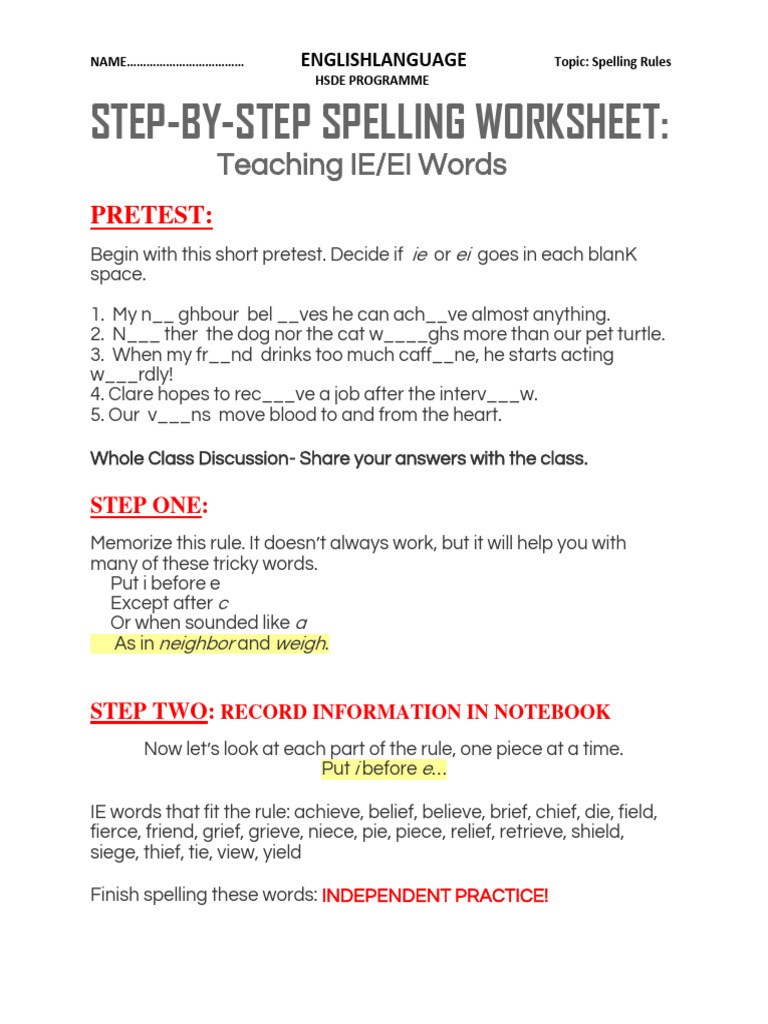 Step - By-Step Spelling Worksheet | PDF