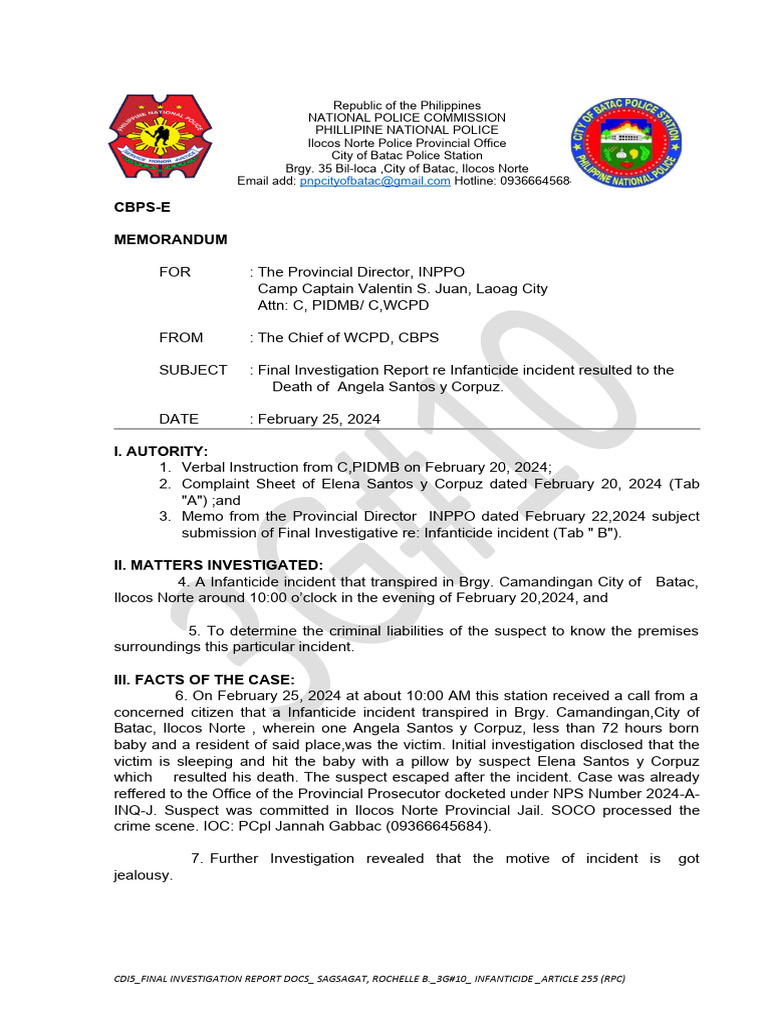 Final Investigation Report | PDF | Crimes | Crime & Violence