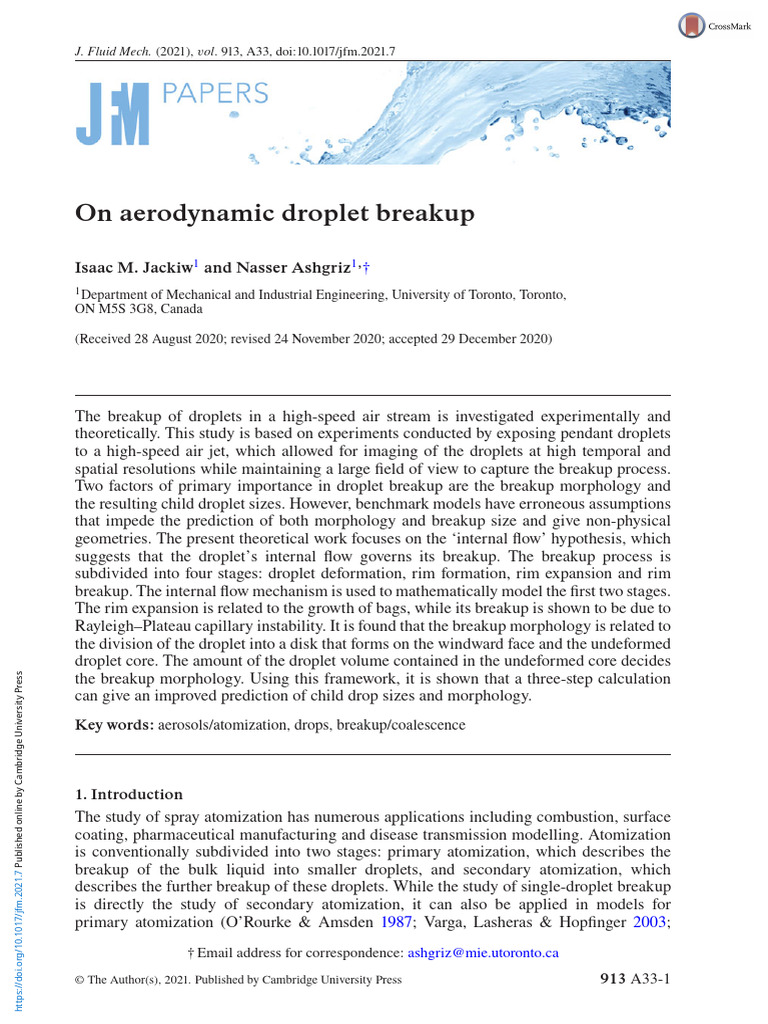 On Aerodynamic Droplet Breakup | PDF | Aerosol | Drop (Liquid)