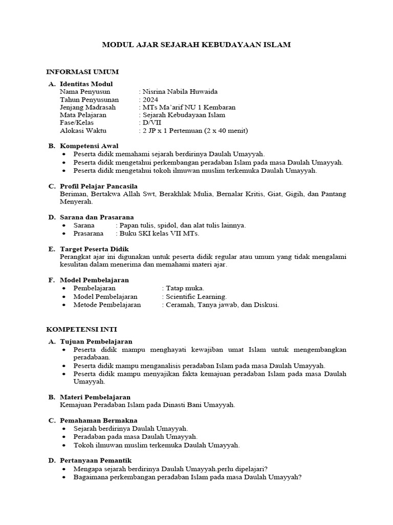 FIX ModulAjar SKI Kelas 7 Part 2 Nisrin | PDF